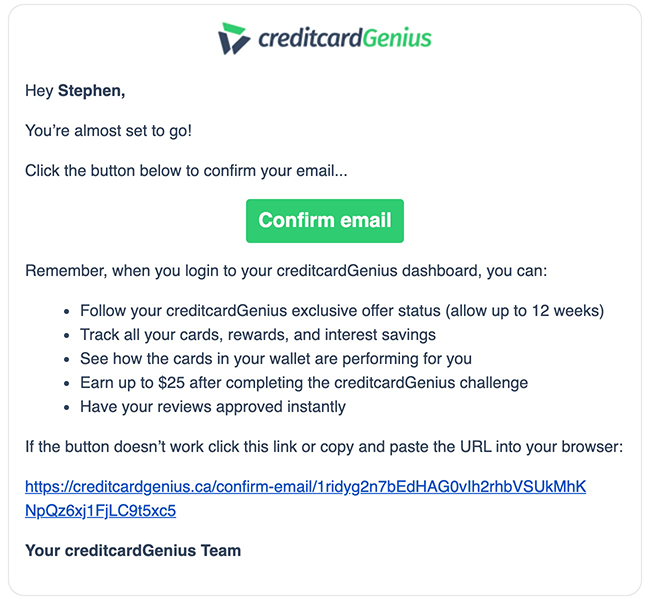 Confirm Email | creditcardGenius